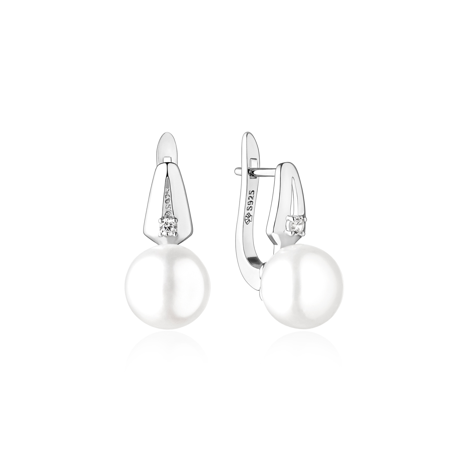 Cercei argint cu perla naturala alba si cristal cu tortita DiAmanti SK22377EL_W-G - Diamanti.ro